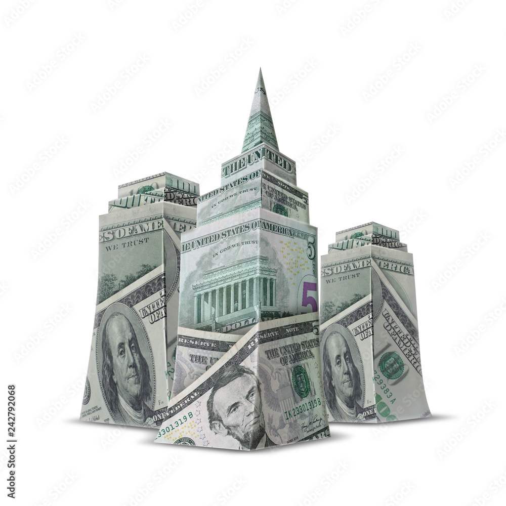 Skyscrapers made of banknotes. Skyscraper buildings made from one ...