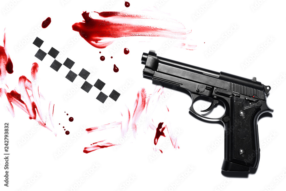 Gun with blood stains after murder on white background Stock Photo ...