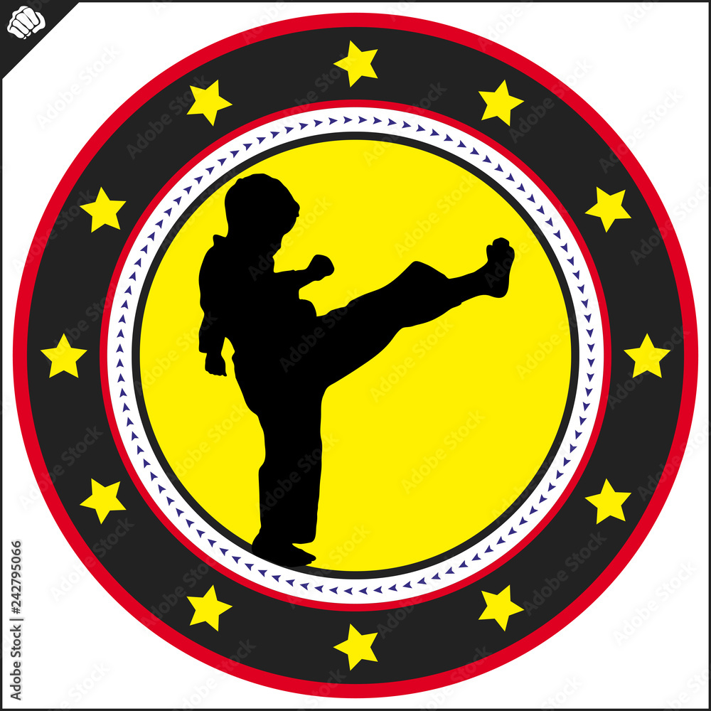 Karate kick high kick emblem. Martial art colored simbol design. Vector ...