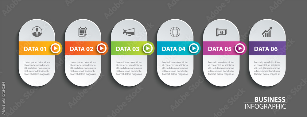 Oval infographics timeline paper with 6 data horizontal template ...