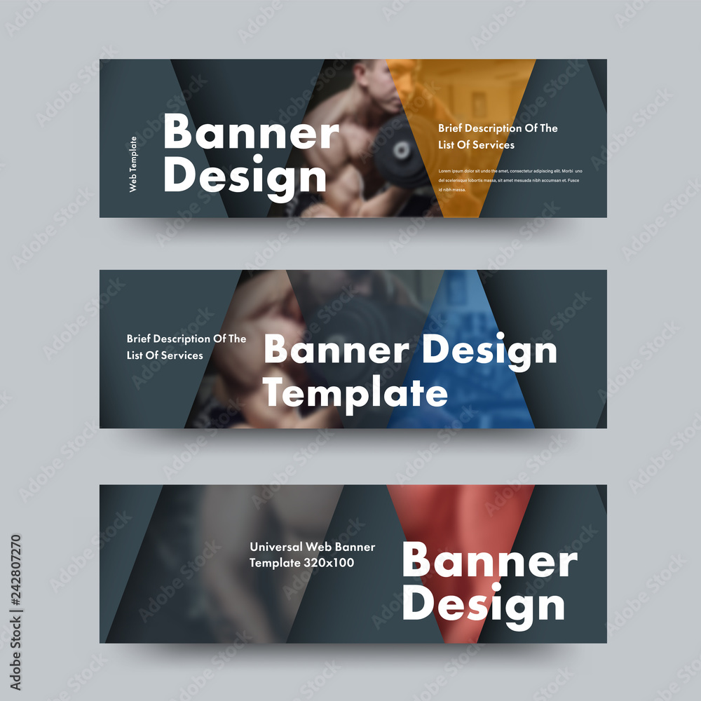 Design of black vector horizontal web banners with triangular color ...