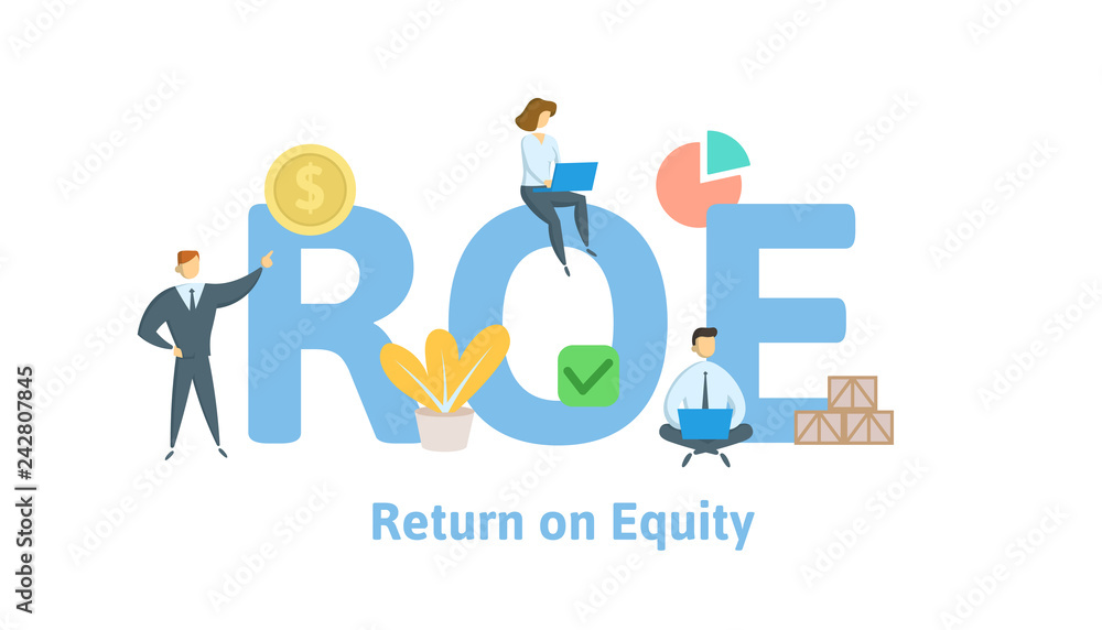 ROE, return on equity. Concept with keywords, letters and icons ...