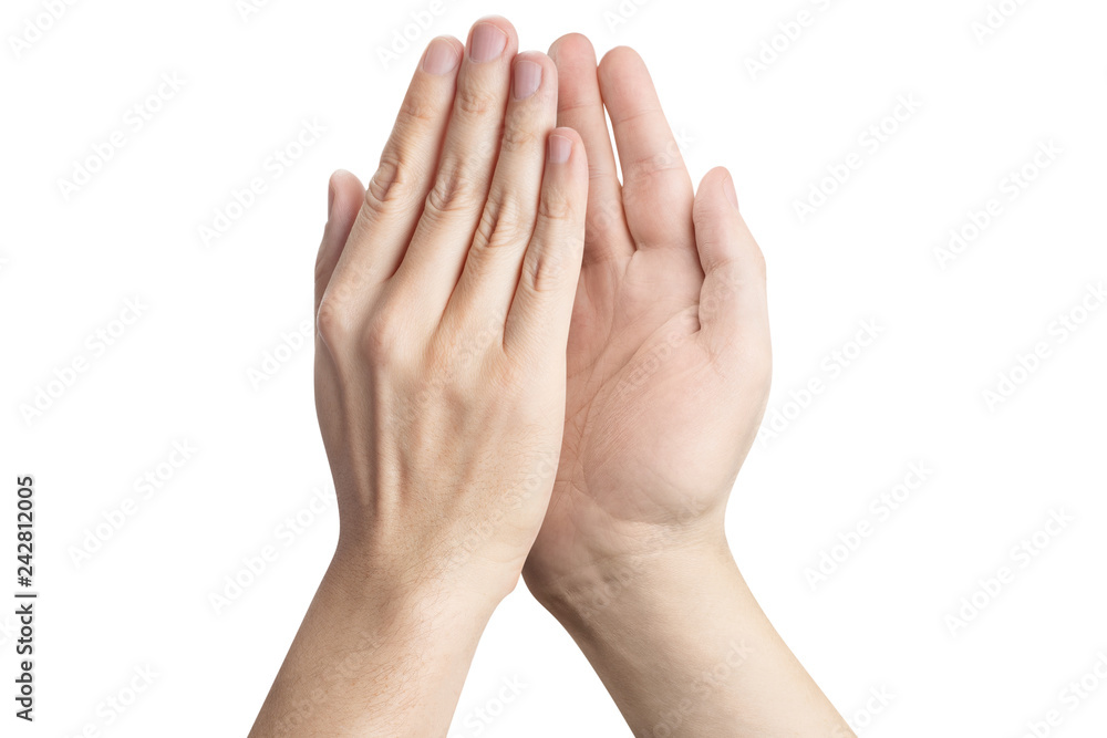 Two hands giving high five to each other, isolated on white background ...