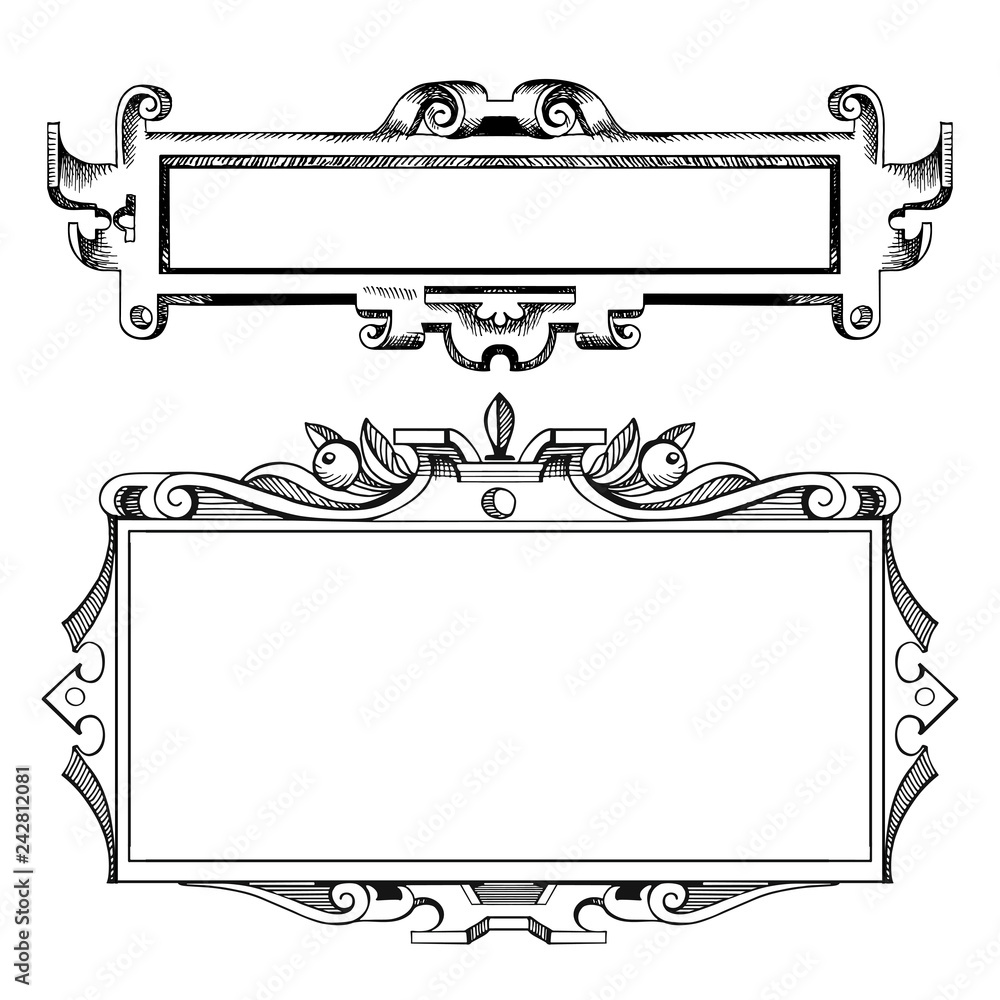 Cartouche for an old geographical map. Ancient frame for the signature ...