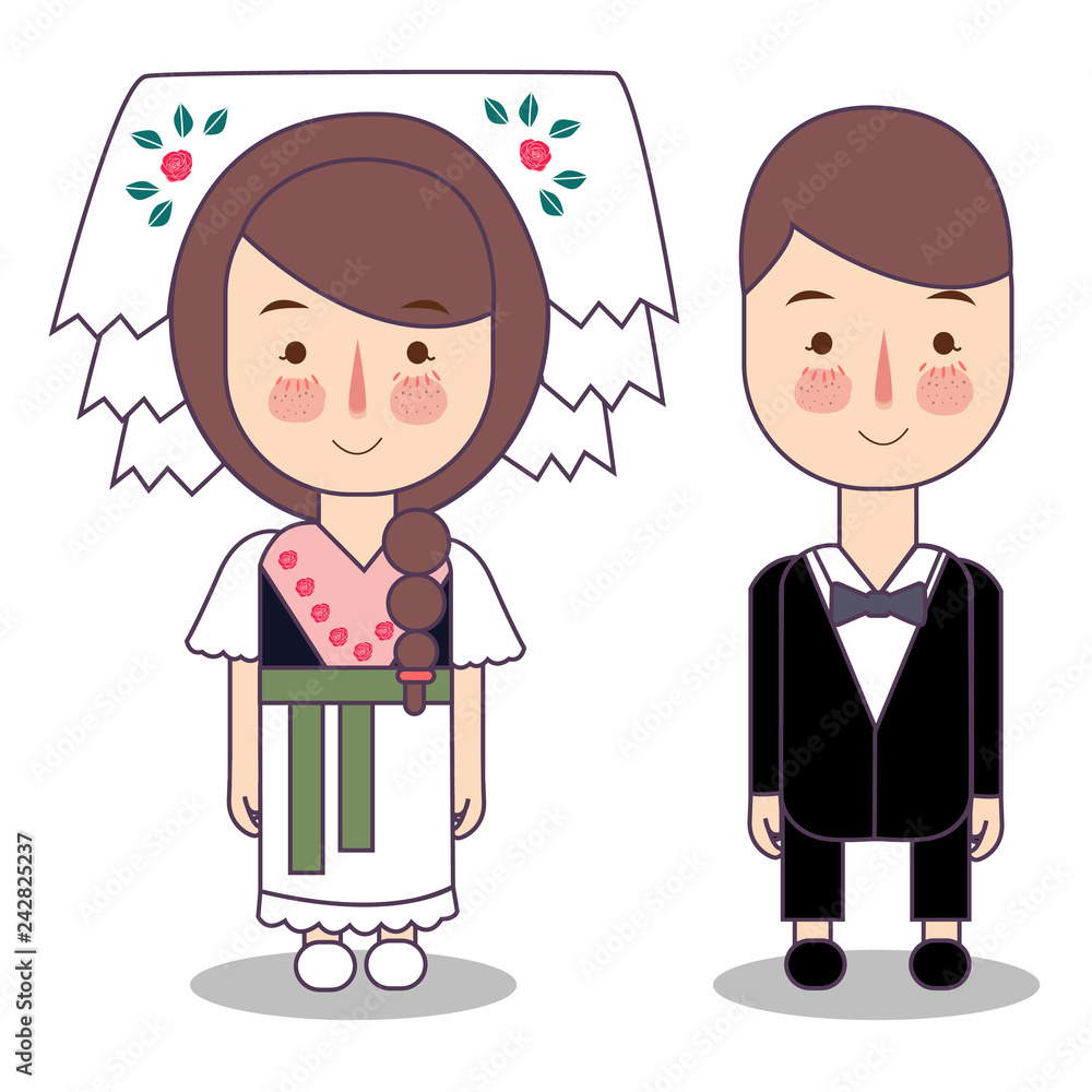 traditional national clothes of Russia. Set of cartoon characters in ...