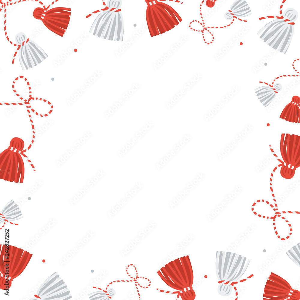 Cute cartoon vector card template, frame, border with martisor talisman ...