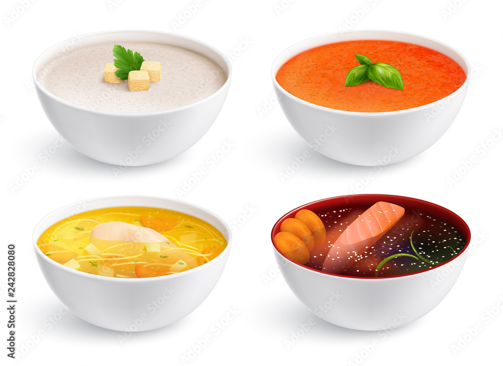 Soup Realistic Set Stock Vector | Adobe Stock