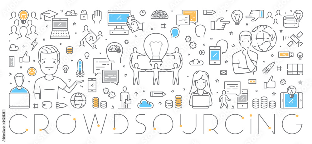 Vector line web banner for crowdsourcing. Modern linear concept for ...