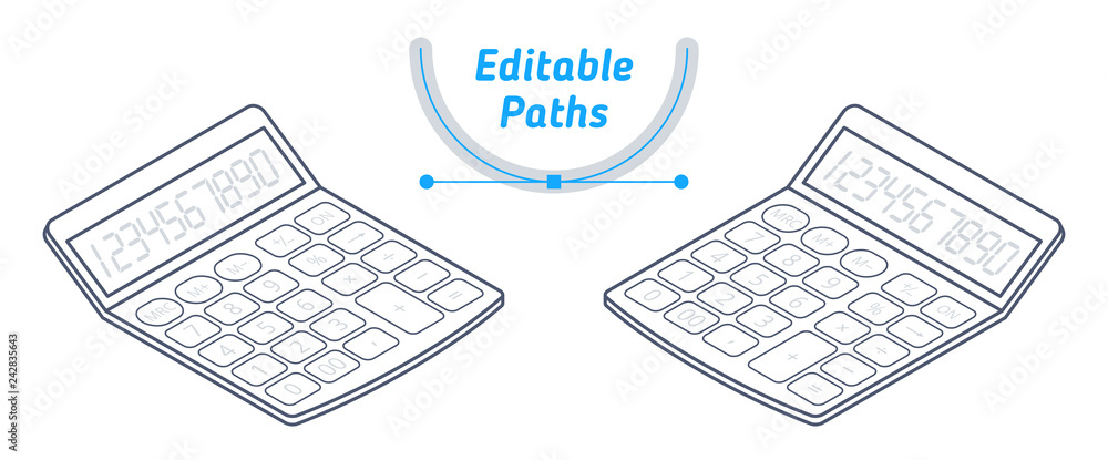 The isometric wireframe model of office calculator. The outline 3d ...
