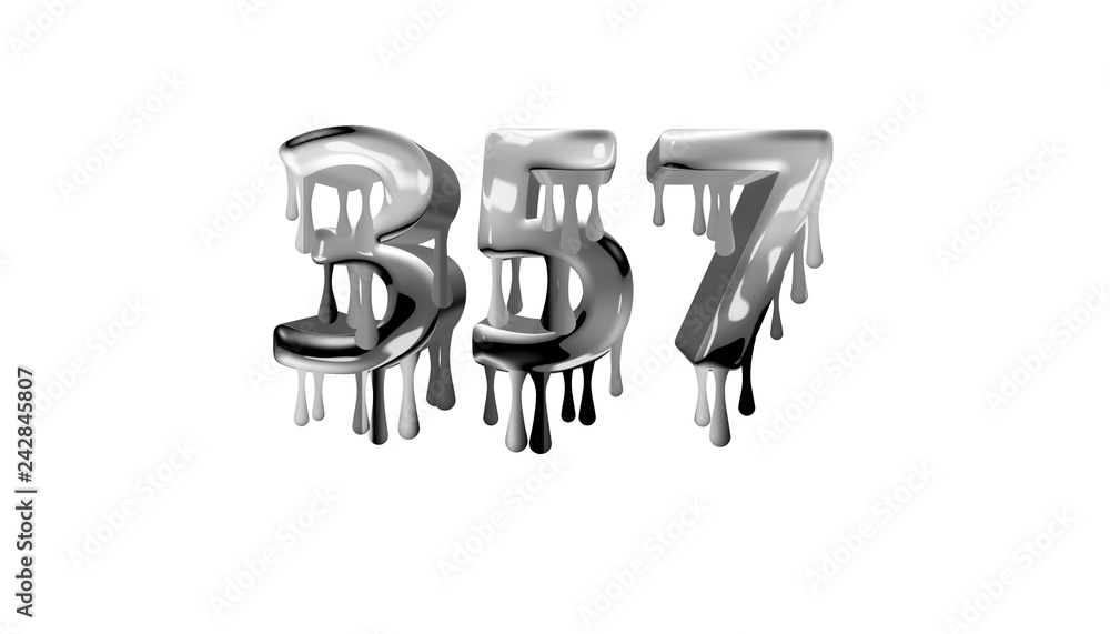 silver dripping number 357 with white background Stock Illustration ...