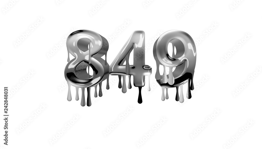 silver dripping number 849 with white background Stock Illustration ...