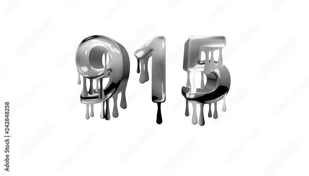 silver dripping number 915 with white background Stock Illustration ...