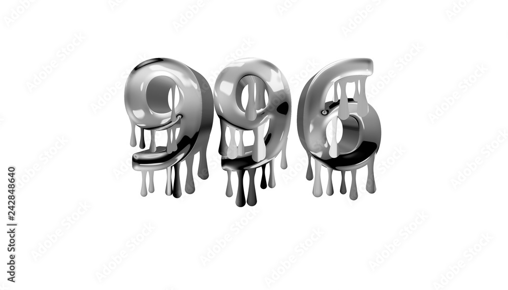 silver dripping number 996 with white background Stock Photo | Adobe Stock