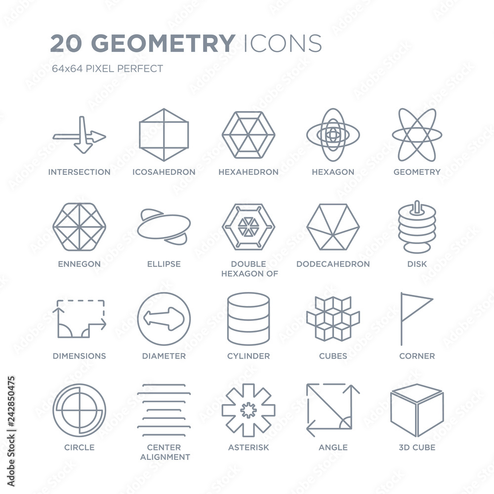 Collection of 20 Geometry linear icons such as Intersection ...