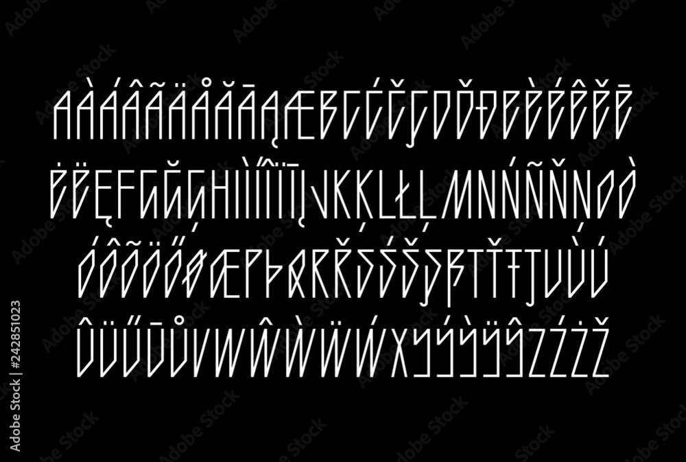 Sharp gothic neon linear tube font, uppercase and lowercase geometric ...