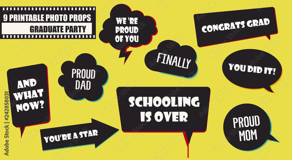 Set of photo booth props vector illustration. Graduate party collection ...