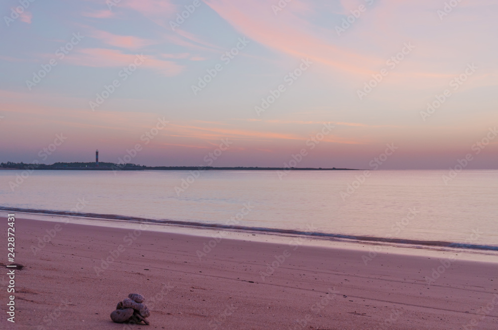 Sunset at Shivrajpur beach dwarka gujarat. Shows the very beauitful ...