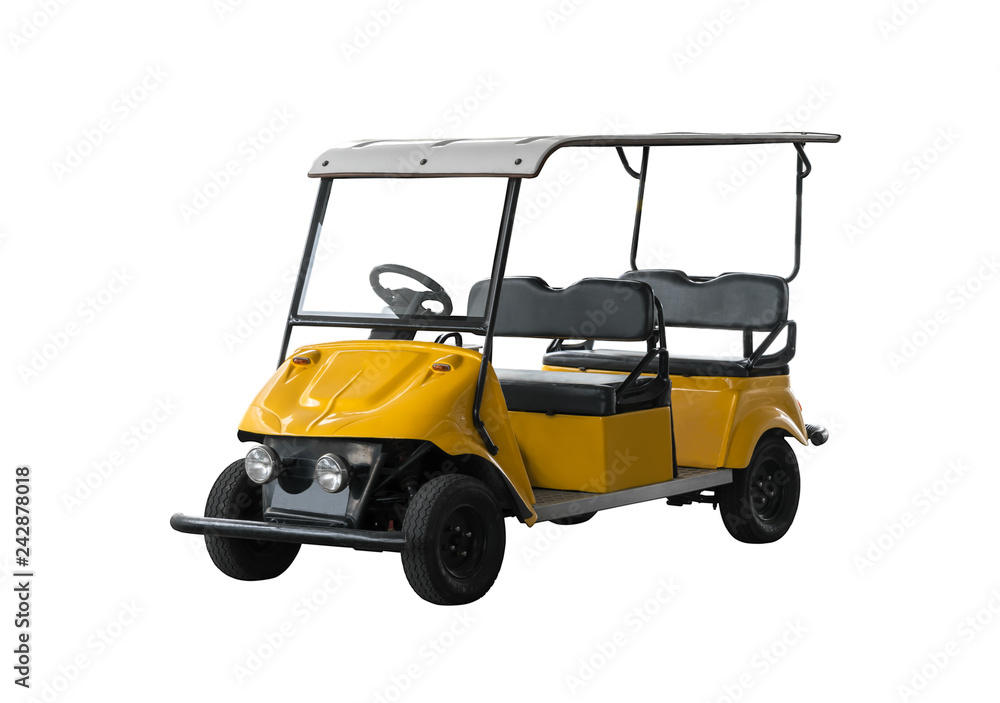 Yellow Golf carts isolated on white background Stock Photo | Adobe Stock