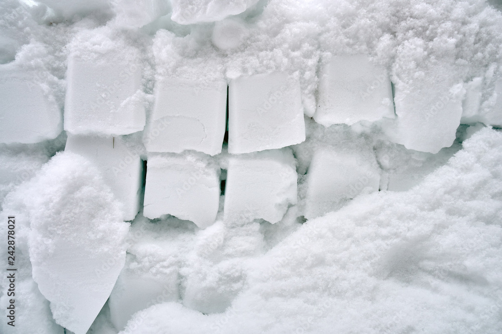 Snow bricks of a wall of a igloo house. Winter background with a wall ...