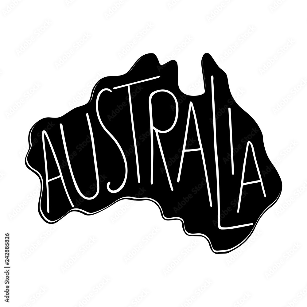Australia. Typographic poster with hand drawn lettering. Map of ...