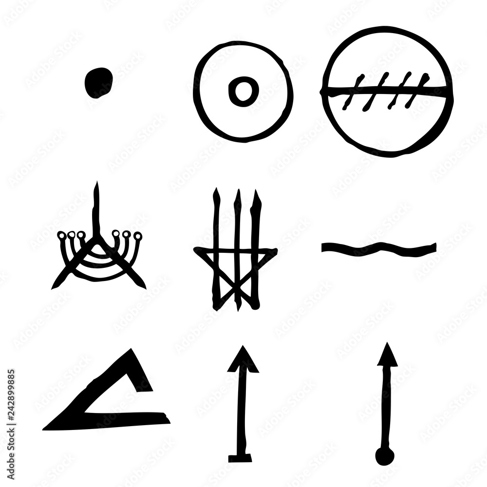 Set of esoteric symbol design elements. Imaginary handwritten alchemy ...
