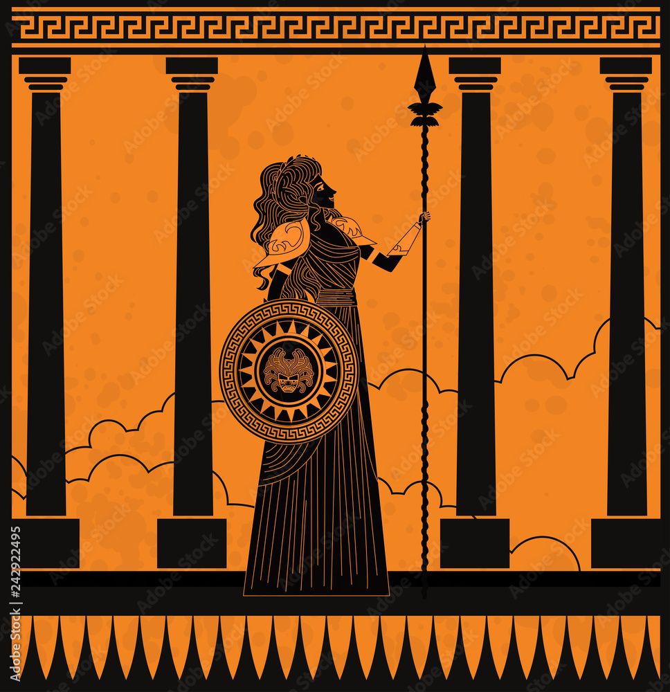 greek orange and black amphora drawing of athena Stock Vector | Adobe Stock