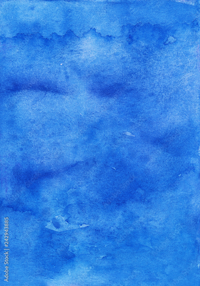 Blue watercolor backdrop. Deep blue aquarelle stains on paper. Dark ...