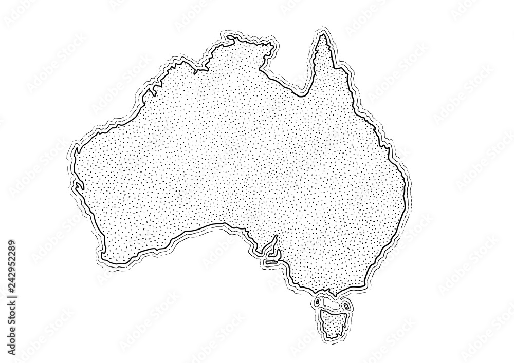 Australia map illustration, drawing, engraving, ink, line art, vector ...