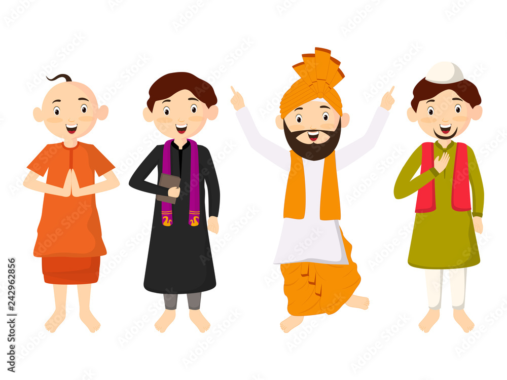 Cute kids character wearing traditional costume, belongs to different ...