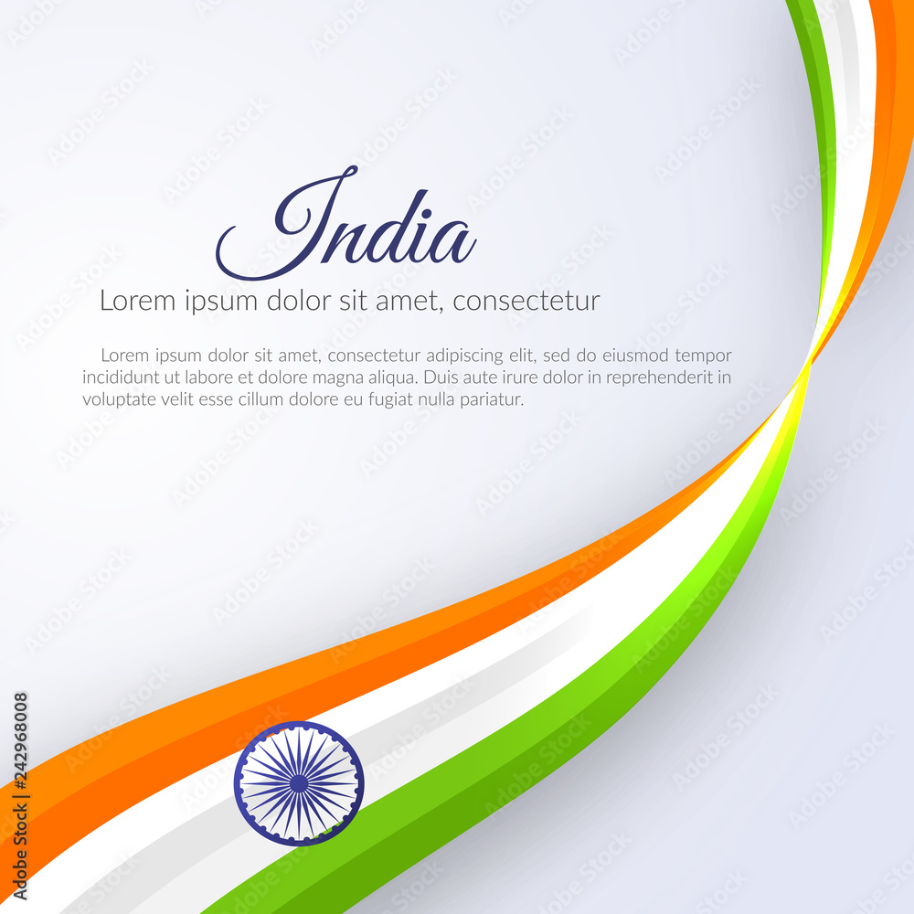 Poster with abstract curved lines wavy ribbon of colors national India ...
