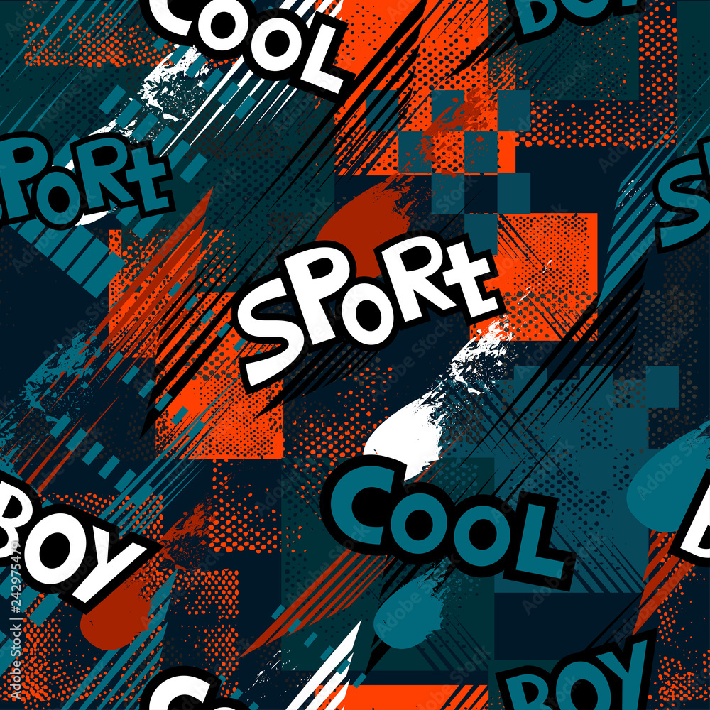 Abstract seamless sport pattern for girls, boys. Creative sport pattern ...