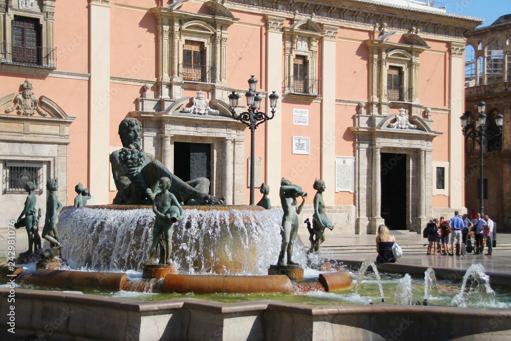 fountain, valencia, neptune, naked women, spain, statue, water ...