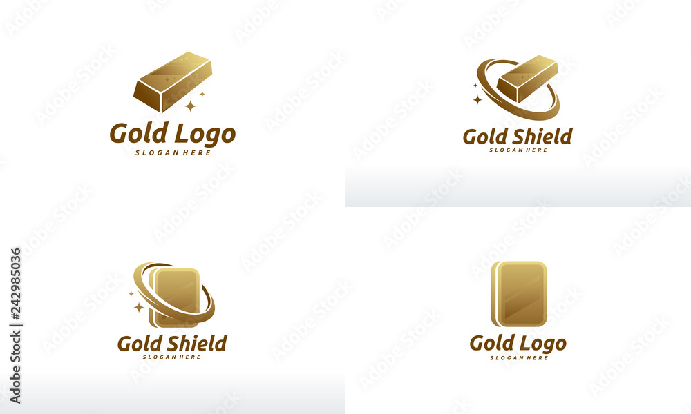 Set of Gold Bar logo designs, Gold Shield logo template, Finance Gold ...