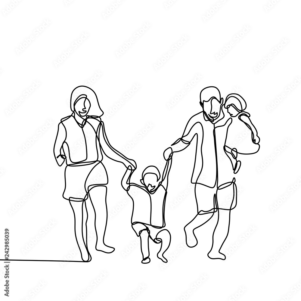 Happy family continuous line drawing vector illustration isolated on ...