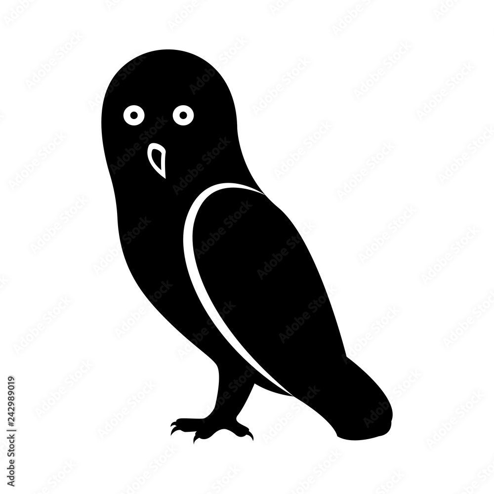 Vector image of standing owl, black and white on an isolated white ...