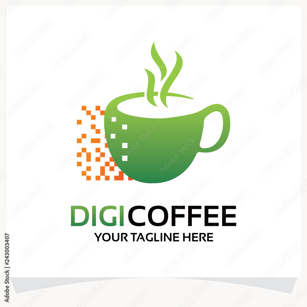Digital Coffee Logo. Pixel Coffee Logo Design Template Inspiration ...