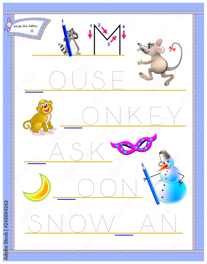 Tracing letter M for study English alphabet. Printable worksheet for ...