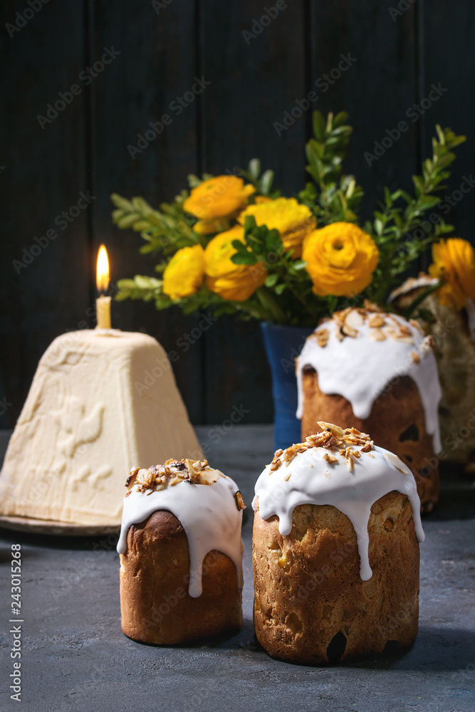 Set of traditional Russian and Ukrainian Easter cake Kulich Paska bread ...