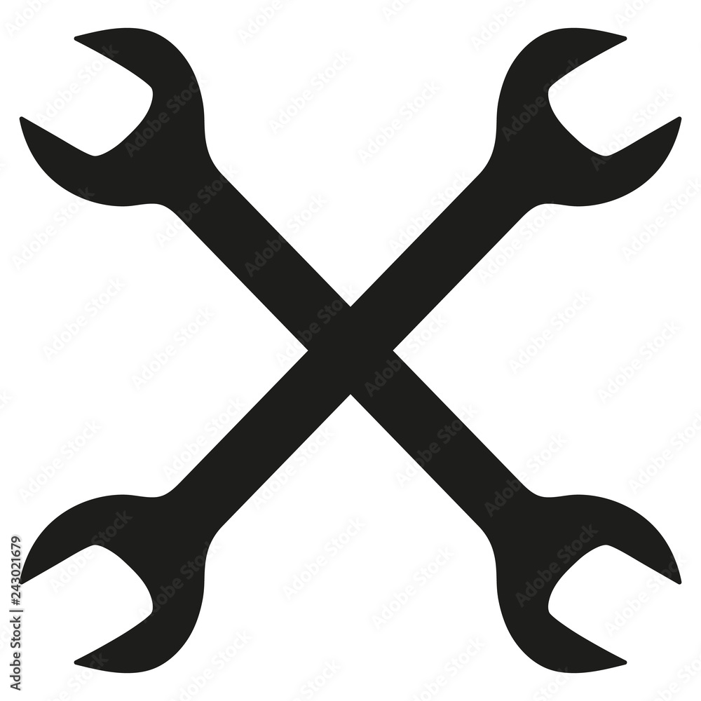 Vintage crossed wrench (spanner) icon in black style, simple shape, for ...