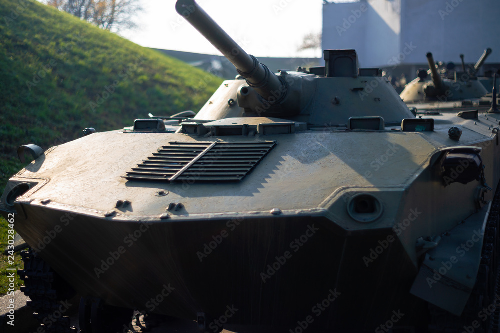 Parts of the hull of the armored infantry vehicle. In front and back of ...