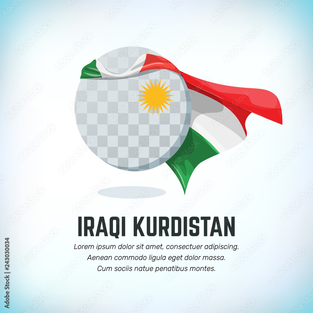 Iraqi Kurdistan flag. Round flying template with national color cloak ...