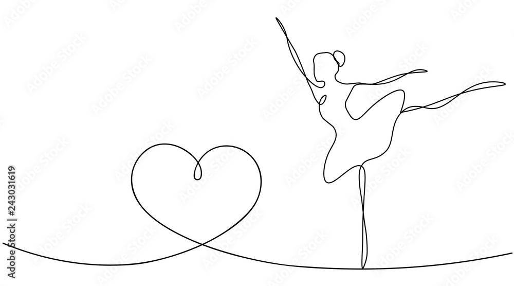 Valentines day background with heart and dancer ballet, vector ...