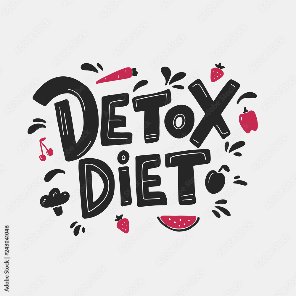 Detox diet vector lettering isolated on white background. Hand drawn ...