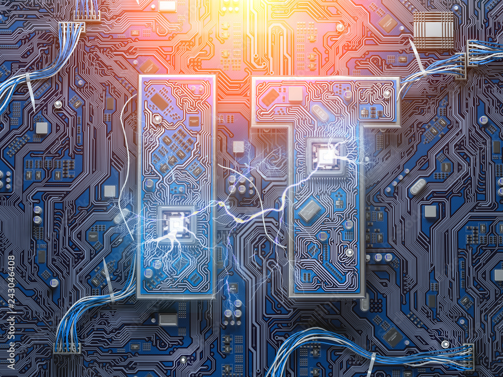Information Technology IT text in form of computer chips with CPU ...