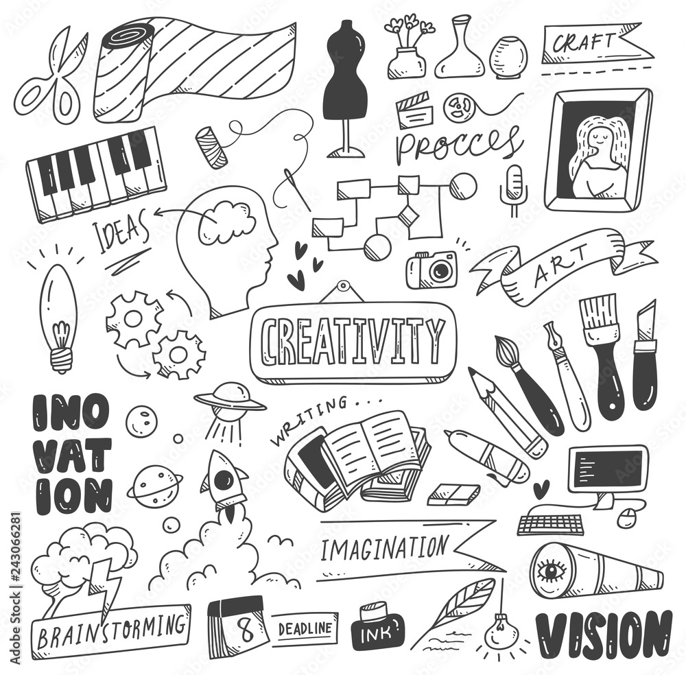Set of creativity doodles Stock Vector | Adobe Stock