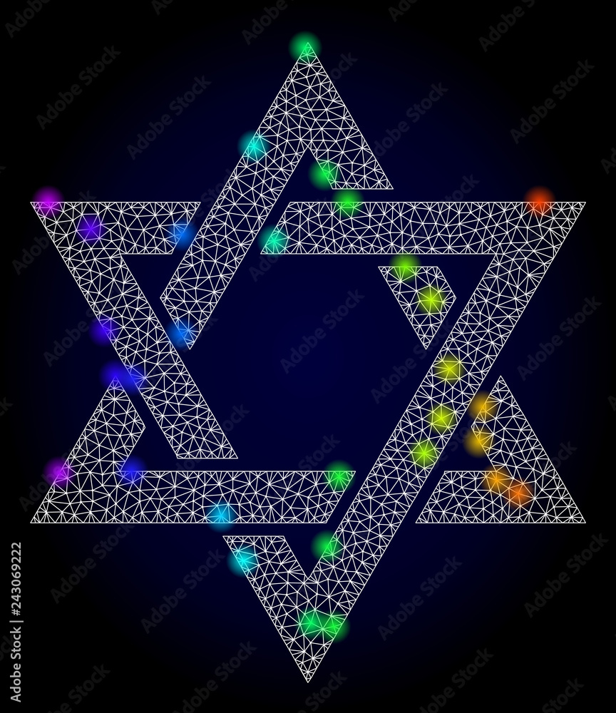 Glossy polygonal mesh david star icon with glow effect on a dark ...