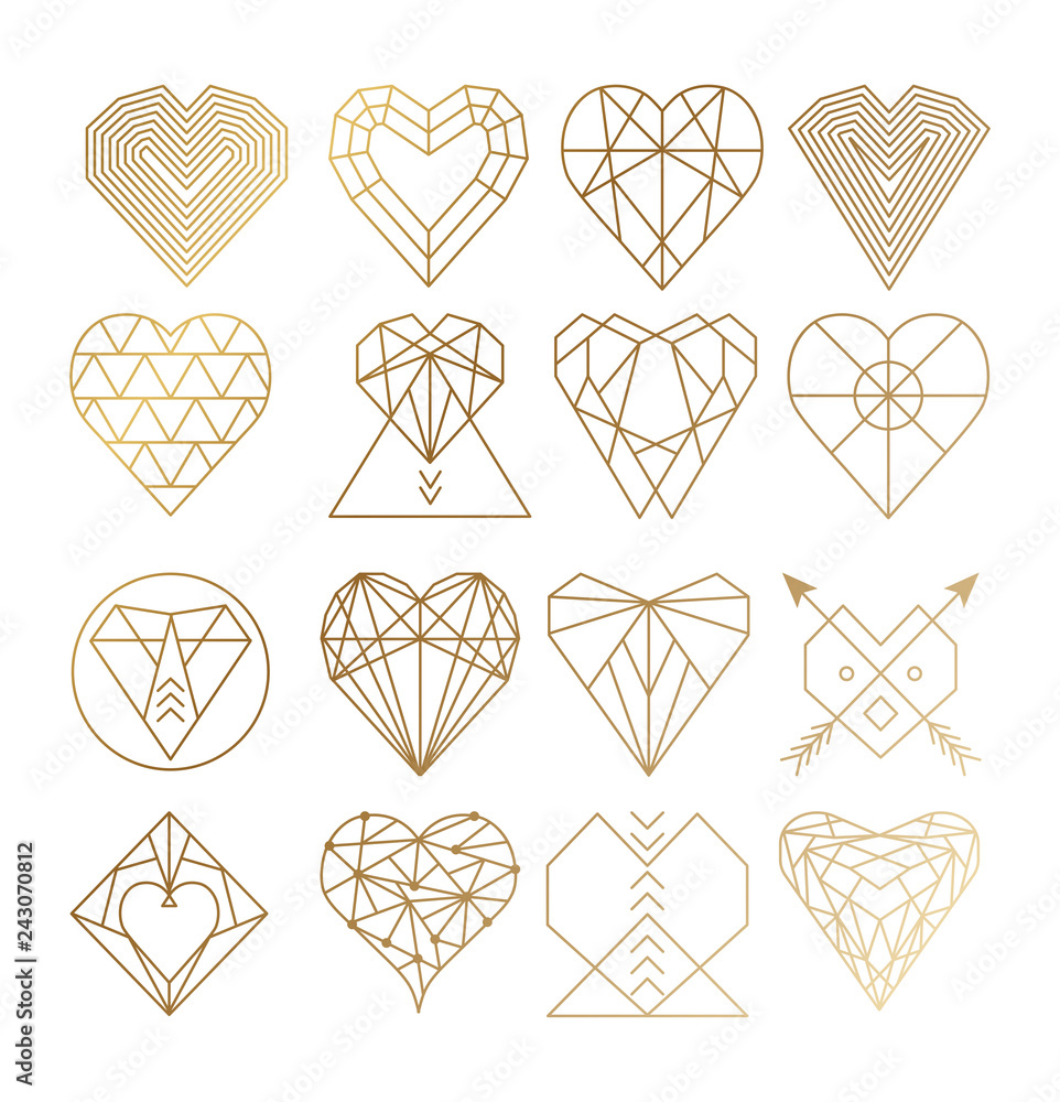 Geometric Heart Logos Icons and Symbols Stock Vector | Adobe Stock