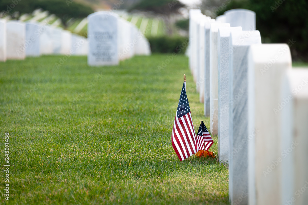 American Flags at White Marble Grave Stock Photo | Adobe Stock