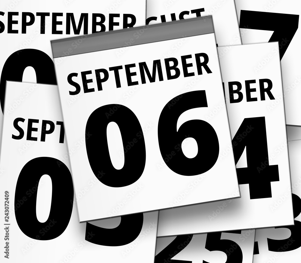 Abreißkalender blatt vom 06. SEPTEMBER und abgerissene Kalenderblätter ...