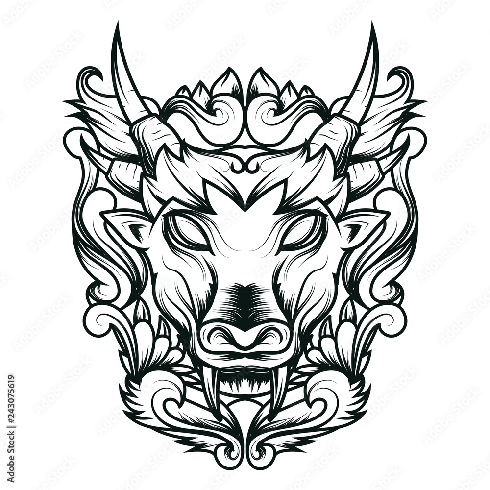 Line art of Mythical Forest Cow Geometry is an Illustration of a ...